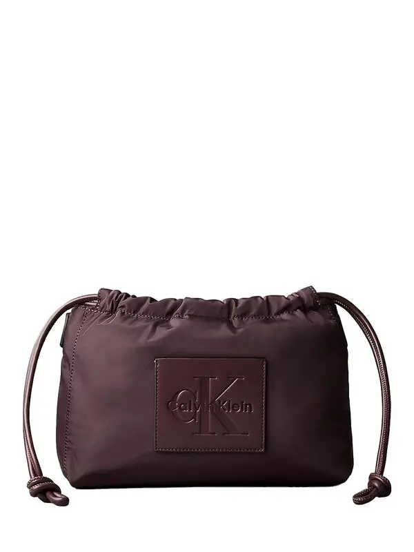 Calvin Klein Nylon Monologo Crossbody Bag With Drawstring Closure - Fudge
