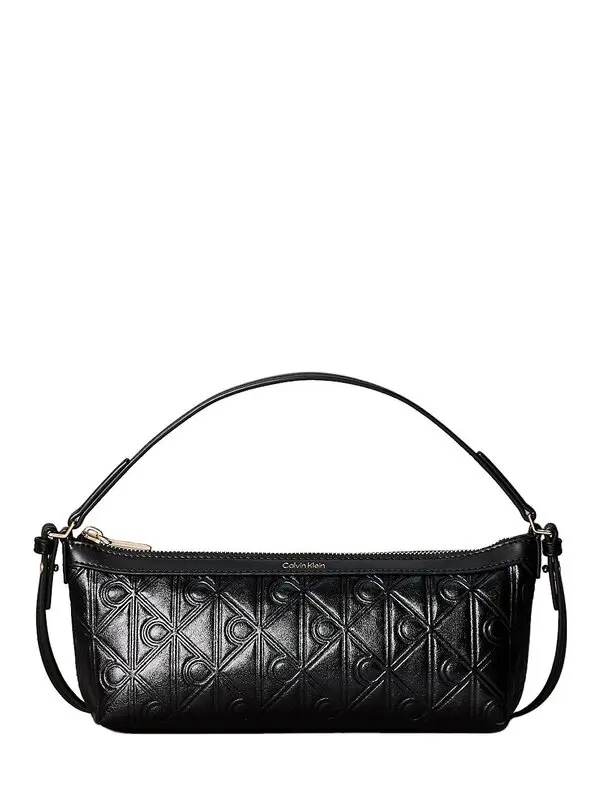 Calvin Klein Debossed Allover Emblem Logo Long Shoulder Bag - Black