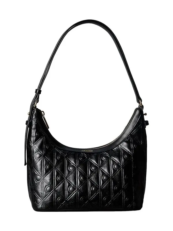 Calvin Klein Debossed Allover Emblem Logo Small Shoulder Bag - Black