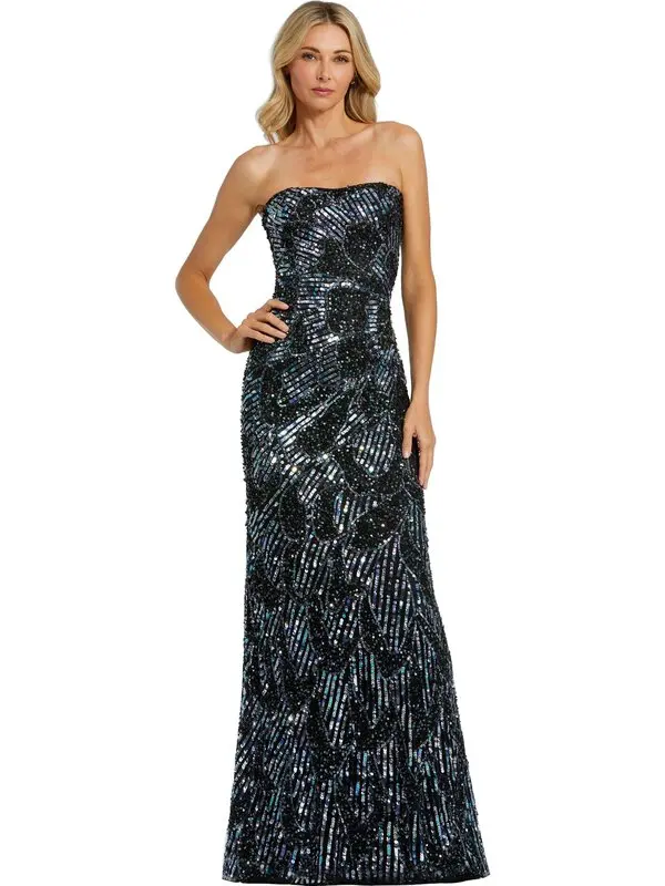 Mac Duggal Color Sequin Strapless Column Gown - Black Multi
