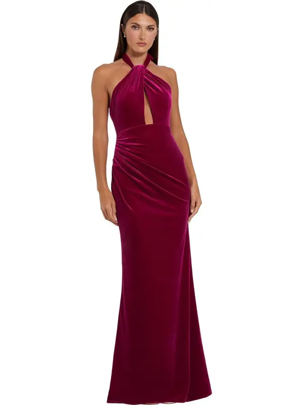 Mac Duggal Velvet Draped Gown - Pink