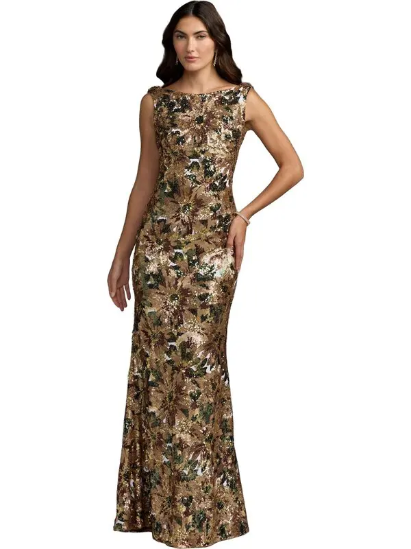 Mac Duggal Floral Sequin Trumpet Gown - Chocolate Multi