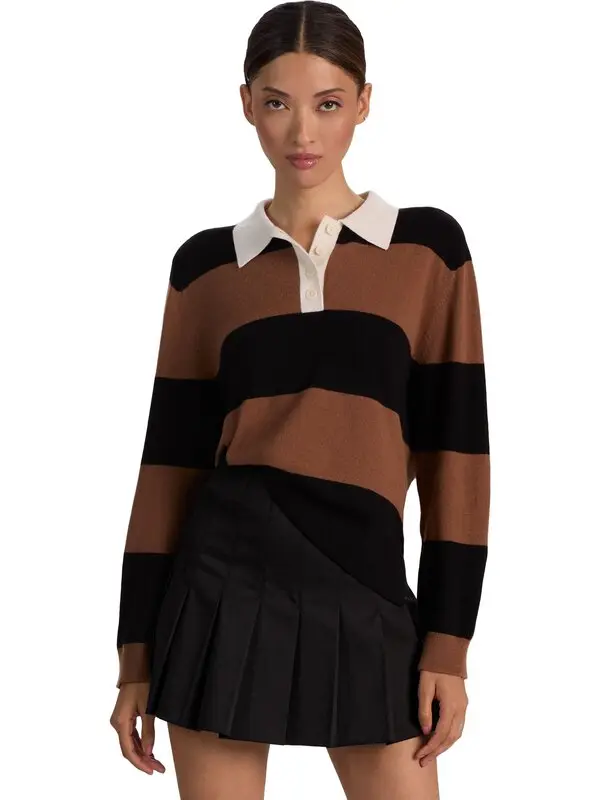 Alice + Olivia Tillie Cashmere Polo With Striped Pattern - Black/camel