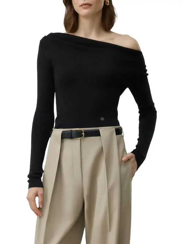 Lilysilk Elegant Off-the-shoulder Silk-cashmere Knit Top - Black