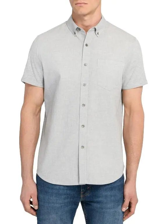 W.R.K Reworked Slim Fit Solid Short Sleeve Cotton Button-down Shirt - Grey