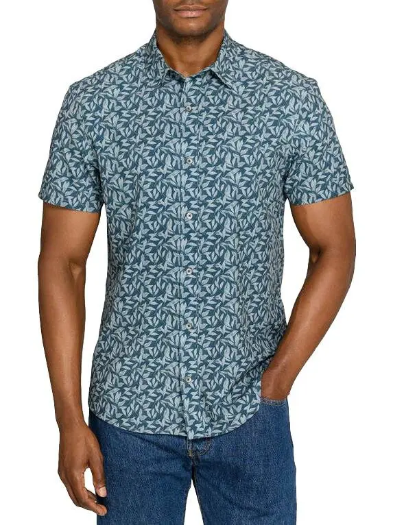 W.R.K Leaf Print Short Sleeve Button-up Shirt - Green