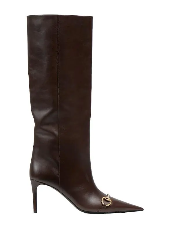 Gucci Leather Knee High Boots With Horsebit Detail - Brown