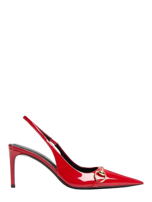 Gucci Leather Slingback Pumps With Horsebit Detail - Red