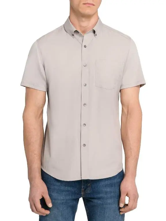 W.R.K Hudson Reworked Slim Fit Solid Short Sleeve Cotton Button-up Shirt - Stone