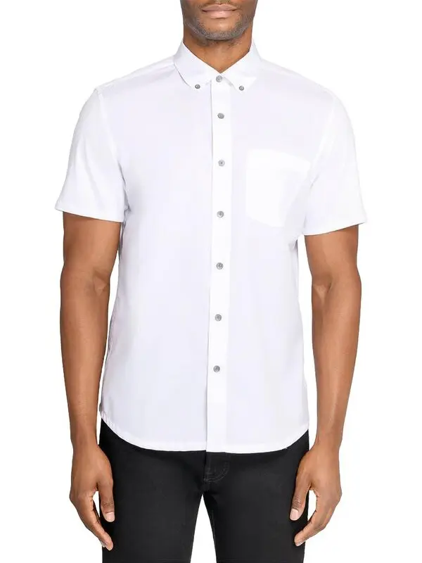 W.R.K Hudson Reworked Slim Fit Solid Short Sleeve Cotton Button-up Shirt - White