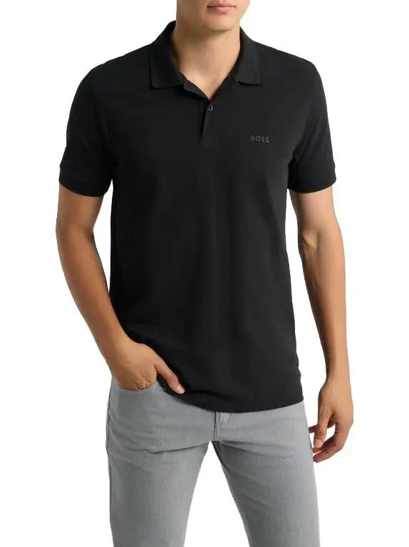 BOSS Pio Piqué Pima Cotton Polo - Black