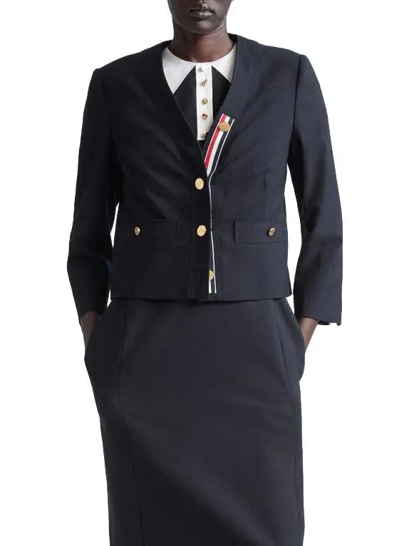 Thom Browne Wool Cardigan Jacket - Navy