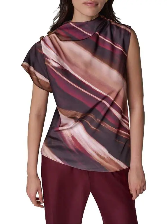Donna Karan New York Printed High Neck Sleeveless Top - Black Cherry