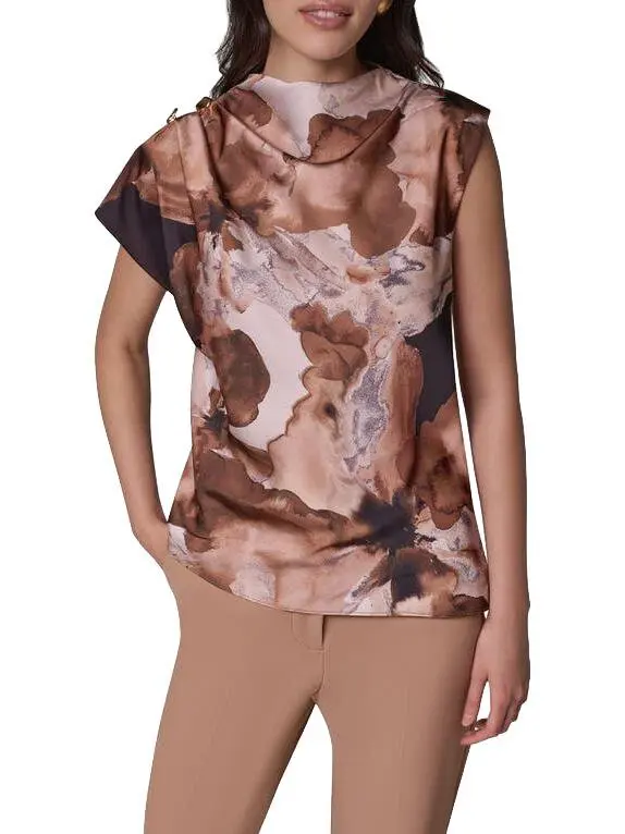 Donna Karan New York Printed High Neck Sleeveless Top - Camel Mult