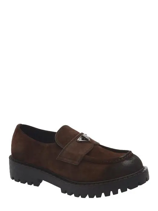 Prada Suede Penny Loafers With Lug Sole - Moro