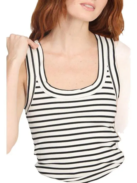 PROJECT SOCIAL T Anouk Scoop Neck Striped Tank - Ivory/black