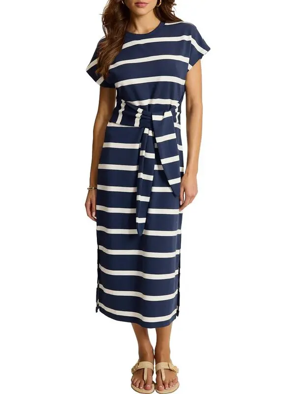 Tommy Bahama Agua Tie Waist Midi Dress With Stripes - Coastline