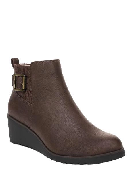 LIFESTRIDE Zayne Wedge Bootie With Side Zip And Buckle Detail - Dark Brown