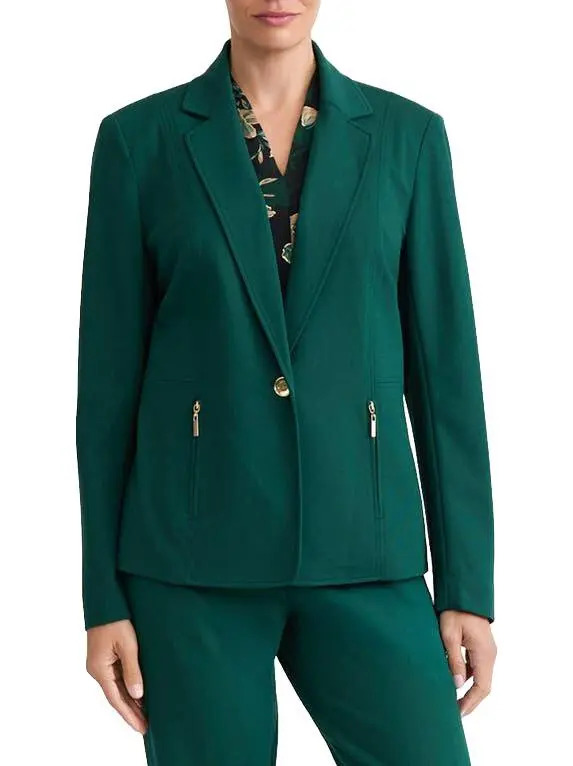 KASPER Notched Lapel Zip Pocket Blazer - Evergreen