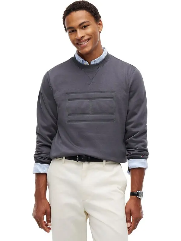Tommy Hilfiger Embroidered Flag Brushed-back Sweatshirt - Washed Black