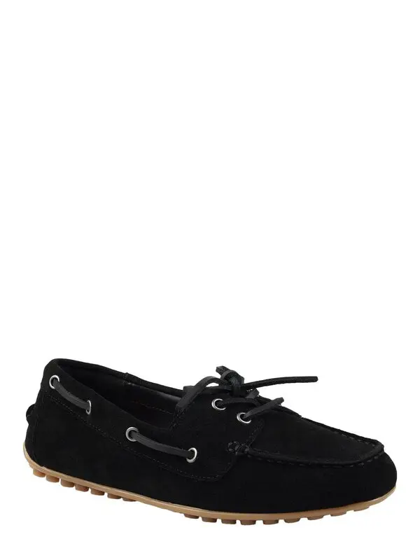NATIONAL COMFORT Suede Boat Shoe With Rawhide Laces And Grip Sole - Black Suede