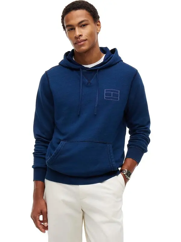 Tommy Hilfiger Embroidered Flag Logo Indigo-dyed Hoodie - Dark Indigo
