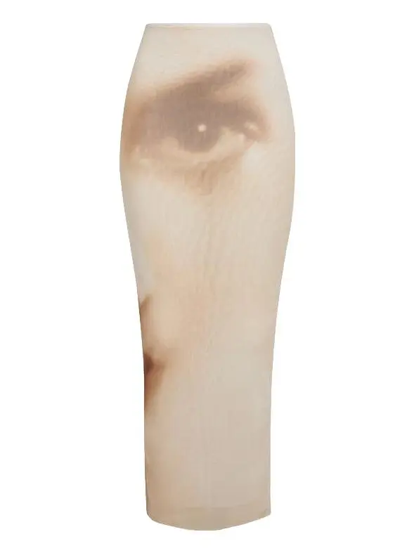JEAN PAUL GAULTIER Face Print Mesh Skirt - Beige