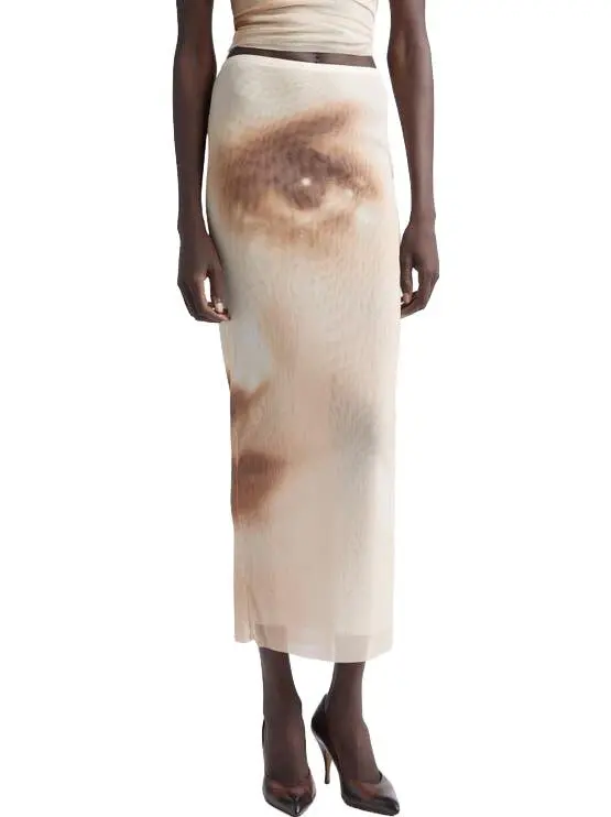 JEAN PAUL GAULTIER Face Print Mesh Skirt - Beige