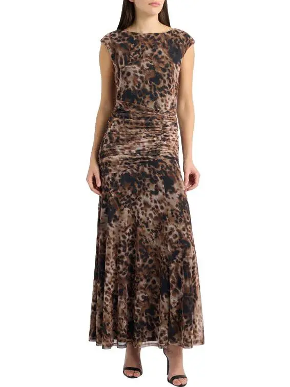 Eliza J Shirred Side Midi Dress - Blk Brown