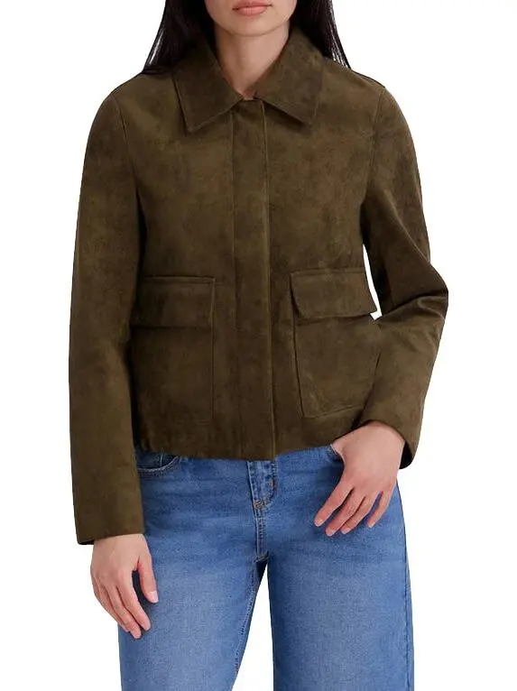 KENNETH COLE Faux Suede Jacket - Olive