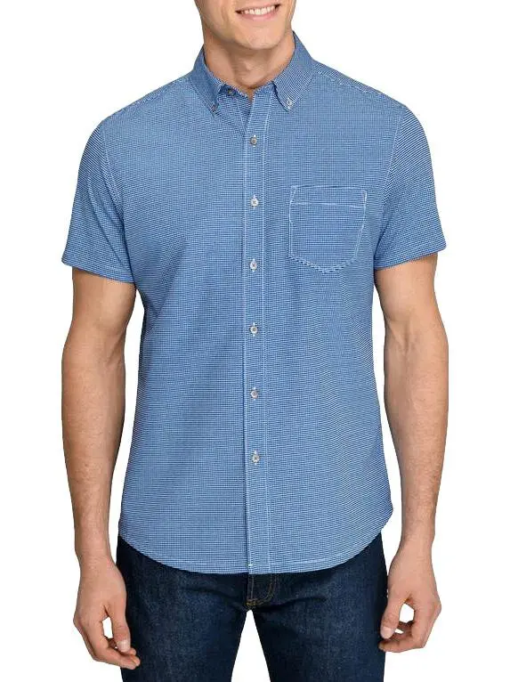 W.R.K Slim Fit Micro Square Reworked Short Sleeve Button-down Shirt - Navy
