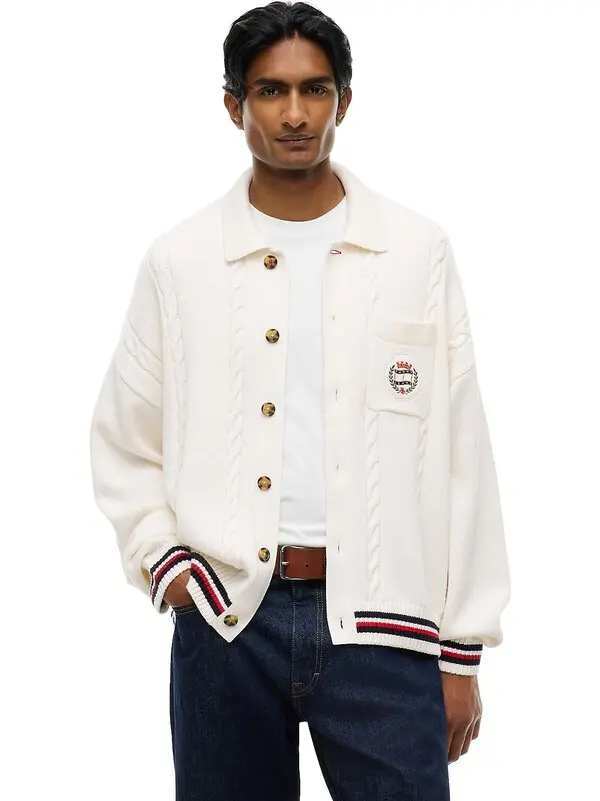 Tommy Hilfiger Cable Knit Polo Cardigan - Off White
