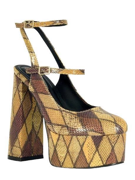 AZALEA WANG Juliara Snake Embossed Platform Mary Jane Pump - Multi