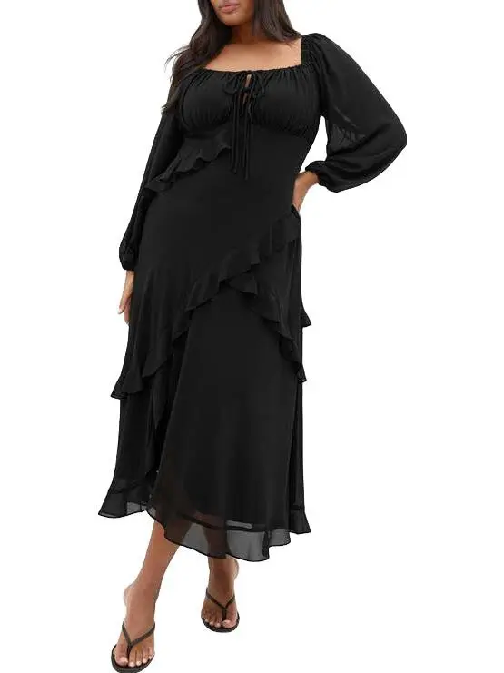 City Chic Shayla Tiered Ruffle Maxi Dress - Black