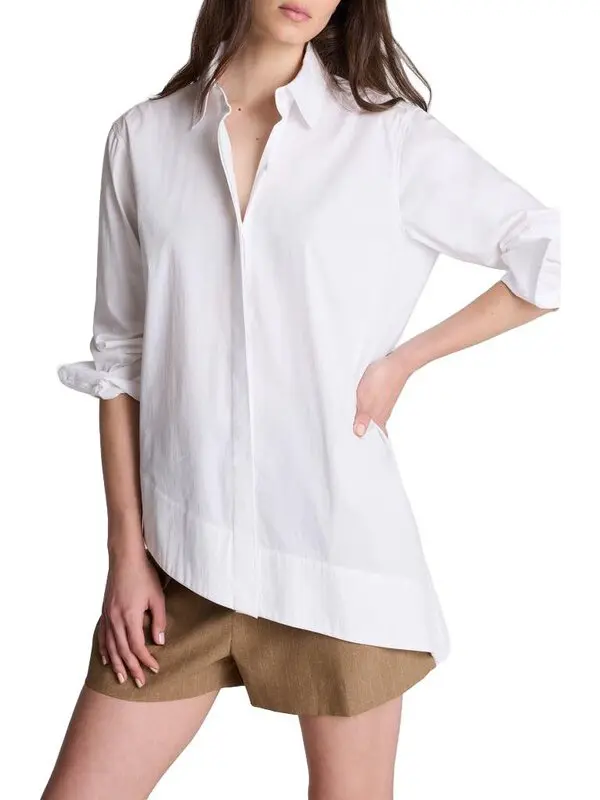 KENNETH COLE Asymmetric Hem Poplin Shirt - Pure White