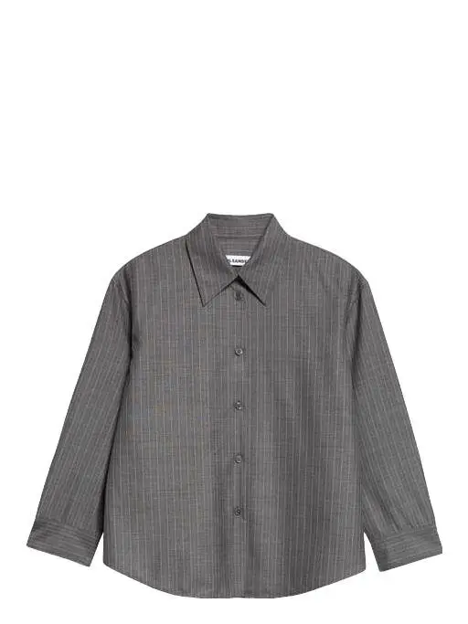 JIL SANDER Pinstriped Wool Cropped Boxy Shirt - Koala