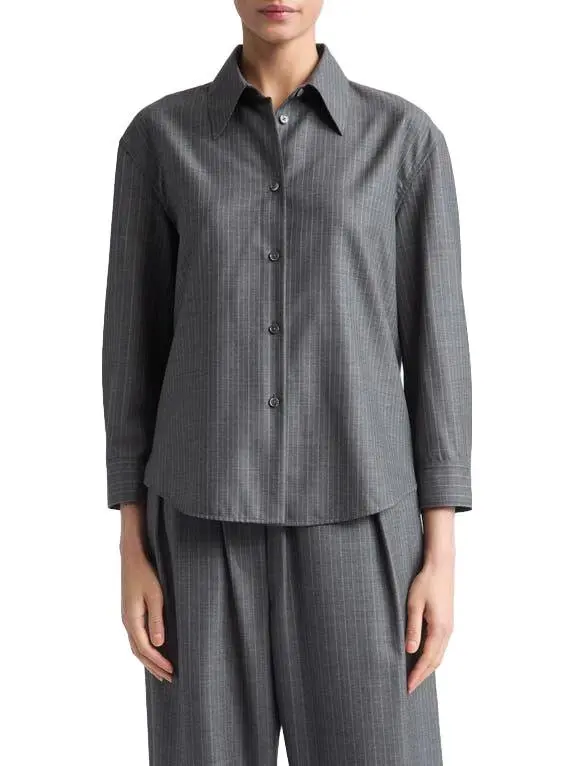 JIL SANDER Pinstriped Wool Cropped Boxy Shirt - Koala