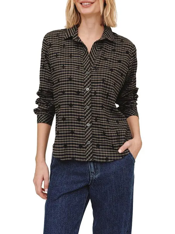 Bella Dahl Eyelet Gingham Shirt - Black/olive Gingham