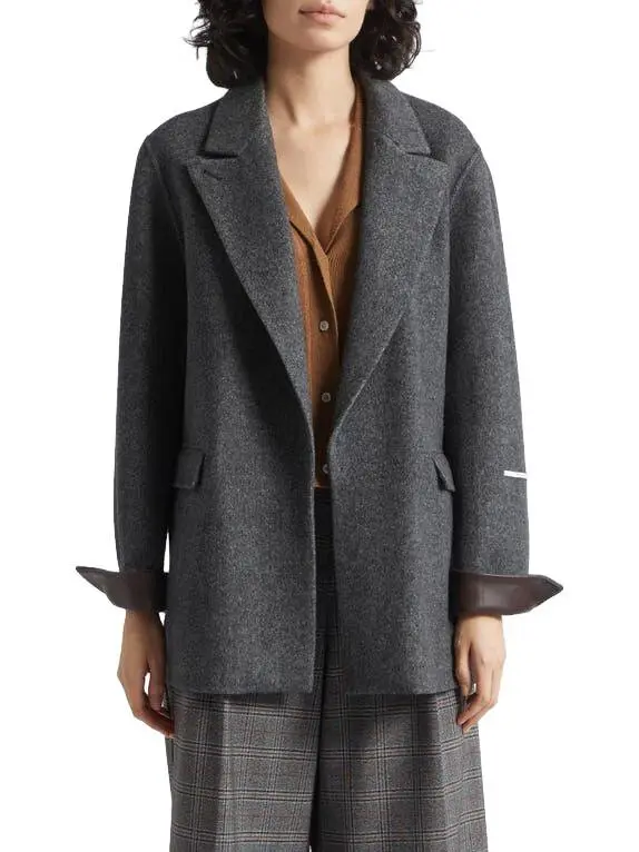 Marella Wool Jacket With Leather Cuffs - Dark Grey