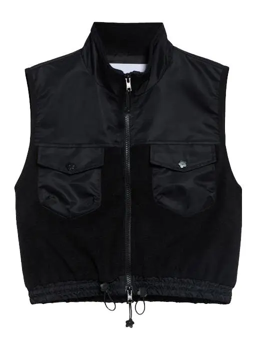 Cecilie Bahnsen Caspen Mixed Media Crop Fleece Vest - Black