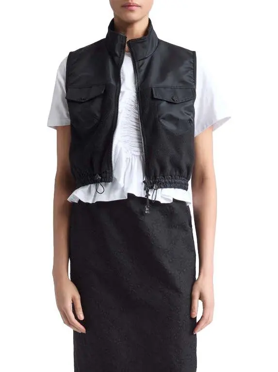 Cecilie Bahnsen Caspen Mixed Media Cropped Fleece Vest - Black