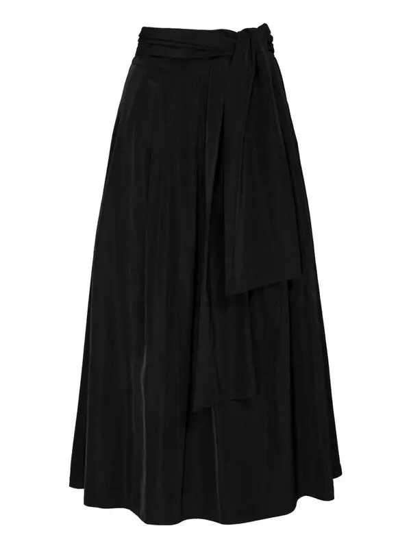 THE EXTREME COLLECTION Midi Taffeta Skirt With Waist Tie - Black