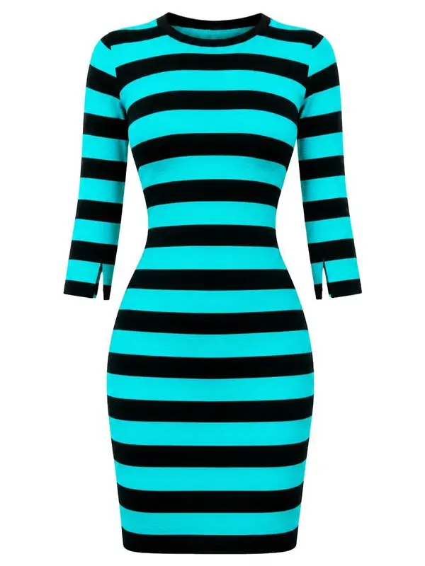 BOLD&LOCKED Rue Mini Dress With 3/4 Sleeves In Striped Polyester - Green