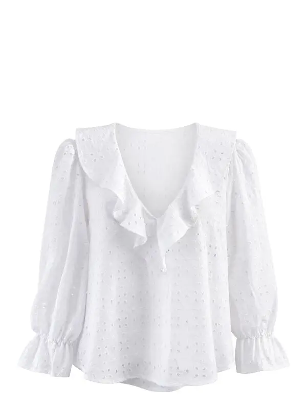 THE WELL WORN The Luna Pop-over Blouse In Broderie Anglaise - White