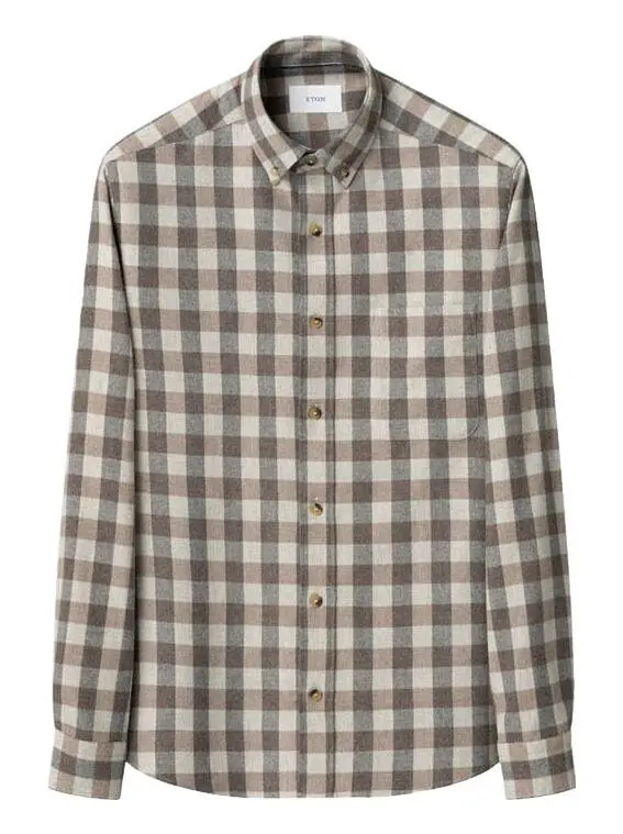 Allen Edmonds Eaton Eton Block Check Flannel Shirt - Tan