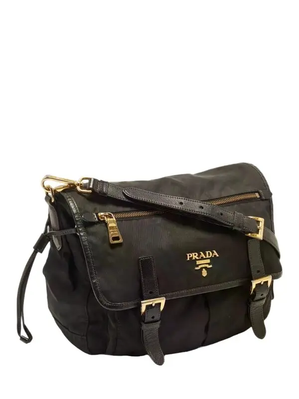 Prada Tessuto Double-buckle Messenger Bag - Black