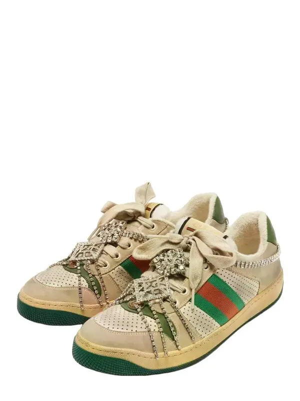Gucci Screener Leather Embellished Sneakers - Neutrals