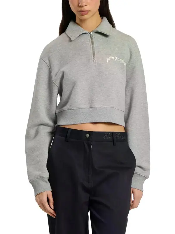 Palm Angels Logo-print Cropped Sweatshirt - Grey