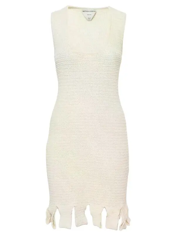 Bottega Veneta Knitted Scoop Neck Sleeveless Dress With Fringe - Neutrals
