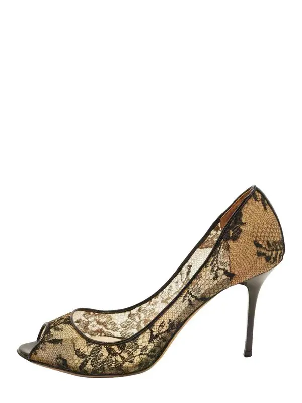 JIMMY CHOO Luna Lace-appliqué Peep-toe Pumps - Black